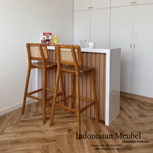 Kursi Bar Kayu Jati Sandaran Rotan - Indonesian meubel